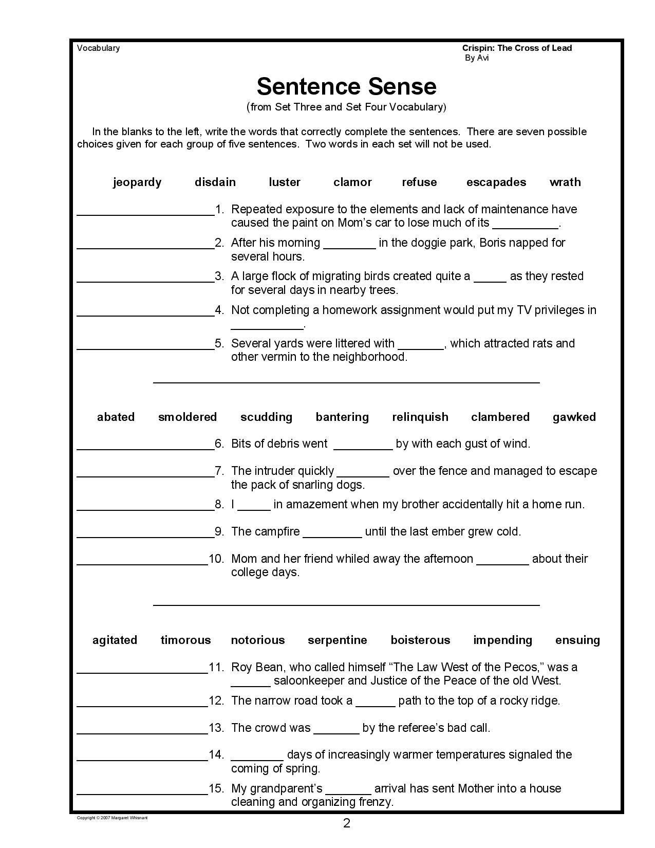Crispin: the Cross of Lead Vocabulary Study Guide With Answer Keys - Etsy