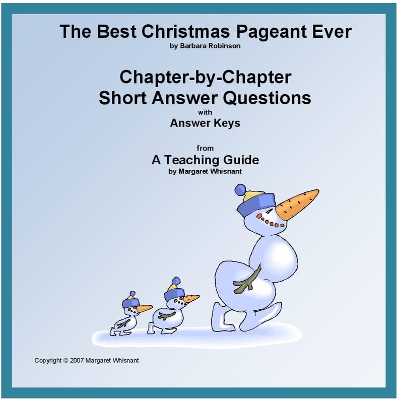 The Best Christmas Pageant Ever Chapter Short Answer Questions With ...