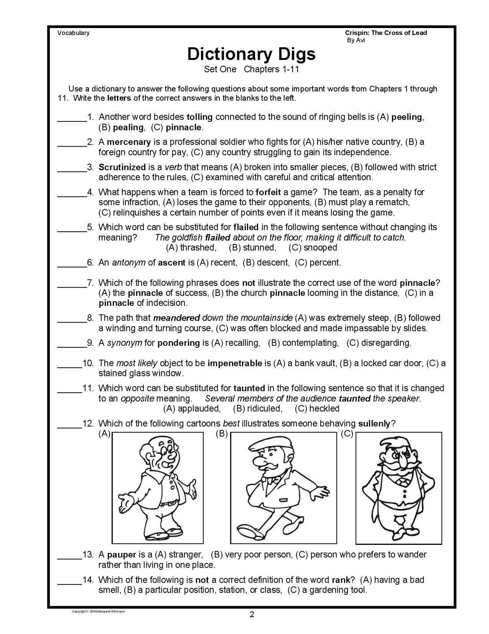 Crispin: the Cross of Lead Novel Study Guide - Chapter Questions ...