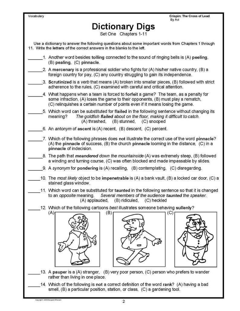 Crispin: the Cross of Lead Novel Study Guide Prereading, Vocabulary ...