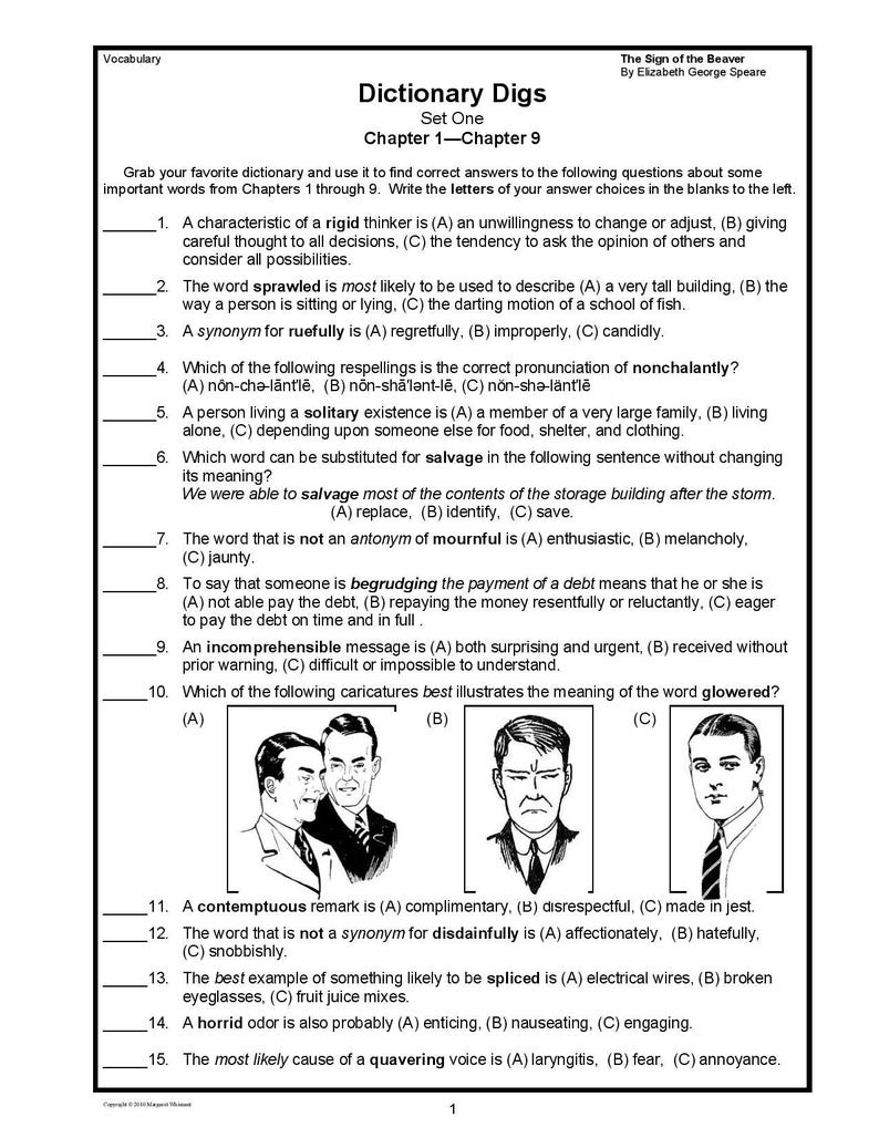 The Sign of the Beaver A Teaching Guide With Answer Keys, Chapter ...