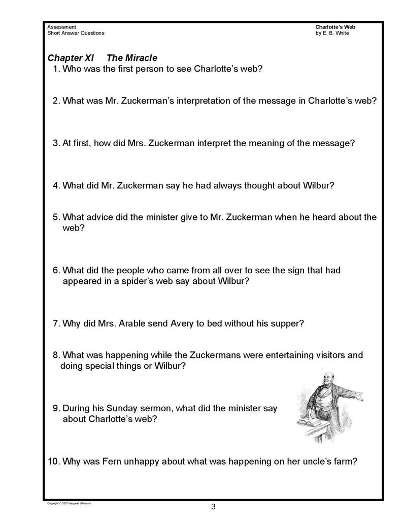 Charlotte's Web Short Answer Questions With Answer Keys - Etsy