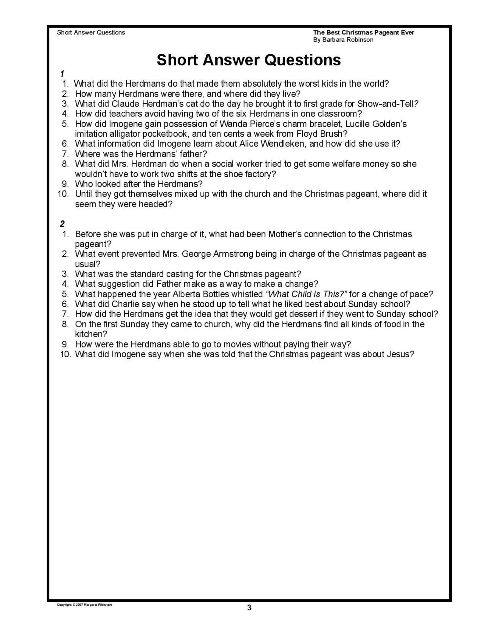 The Best Christmas Pageant Ever Teaching Guide, Quizzes, Vocabulary ...
