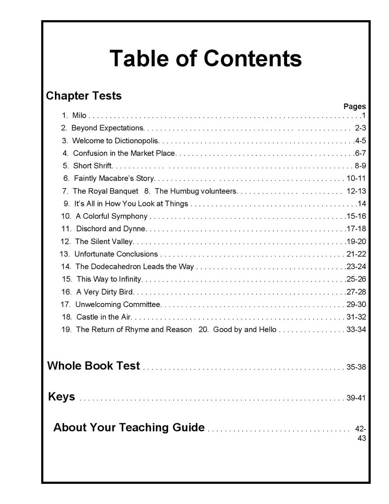 The Phantom Tollbooth Objective Tests Teaching Guide Chapter-by-chapter ...