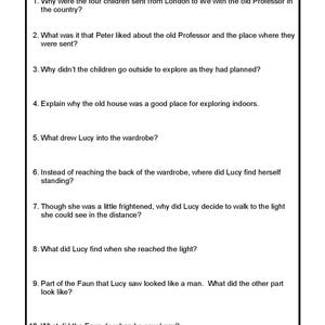 The Lion, the Witch, and the Wardrobe Chapter Questions With Answer Keys - Etsy