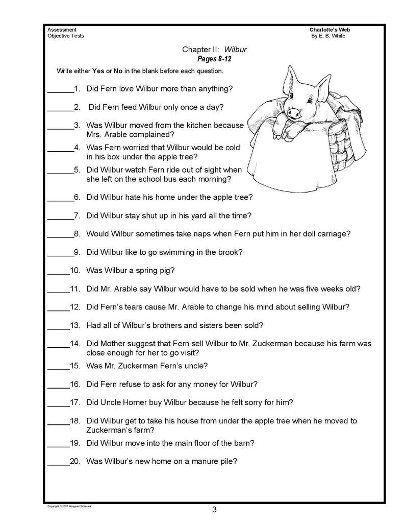 Charlotte's Web Chapter Summaries and Chapter Objective Tests With ...