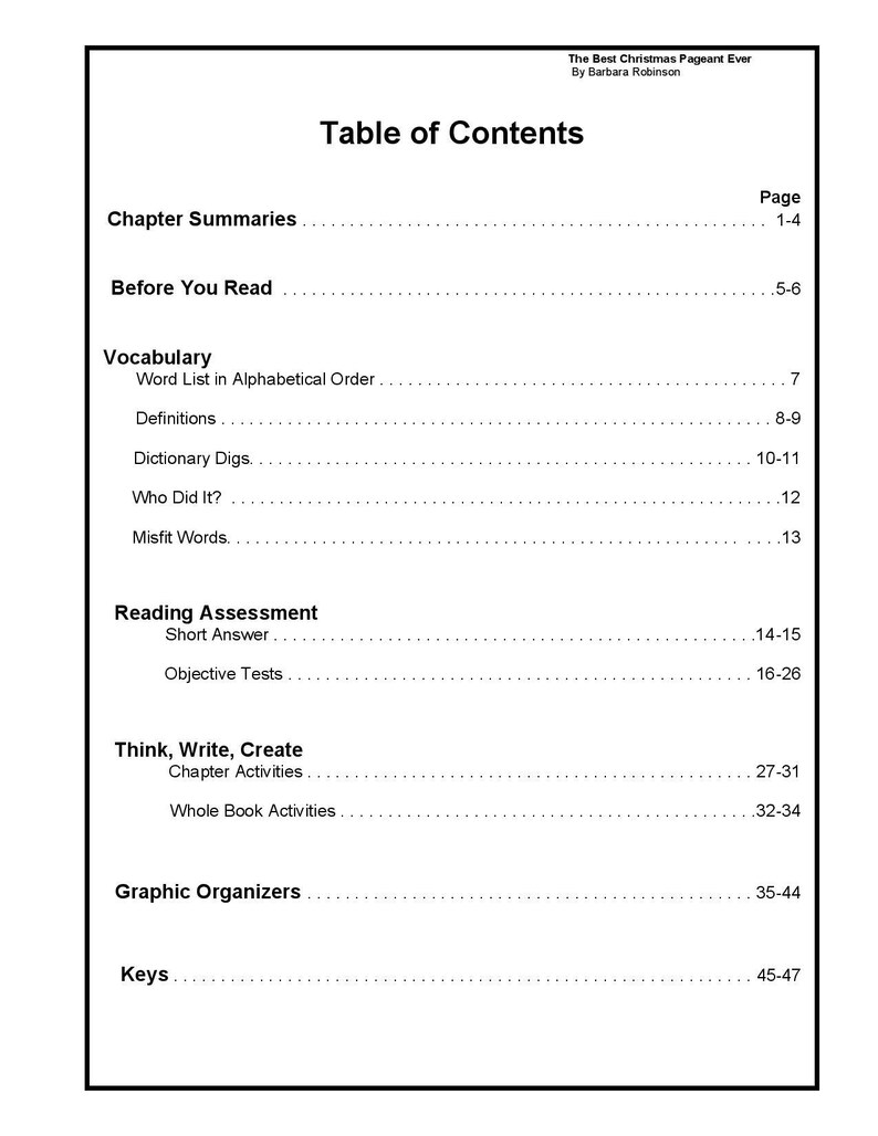 The Best Christmas Pageant Ever Teaching Guide, Quizzes, Vocabulary ...