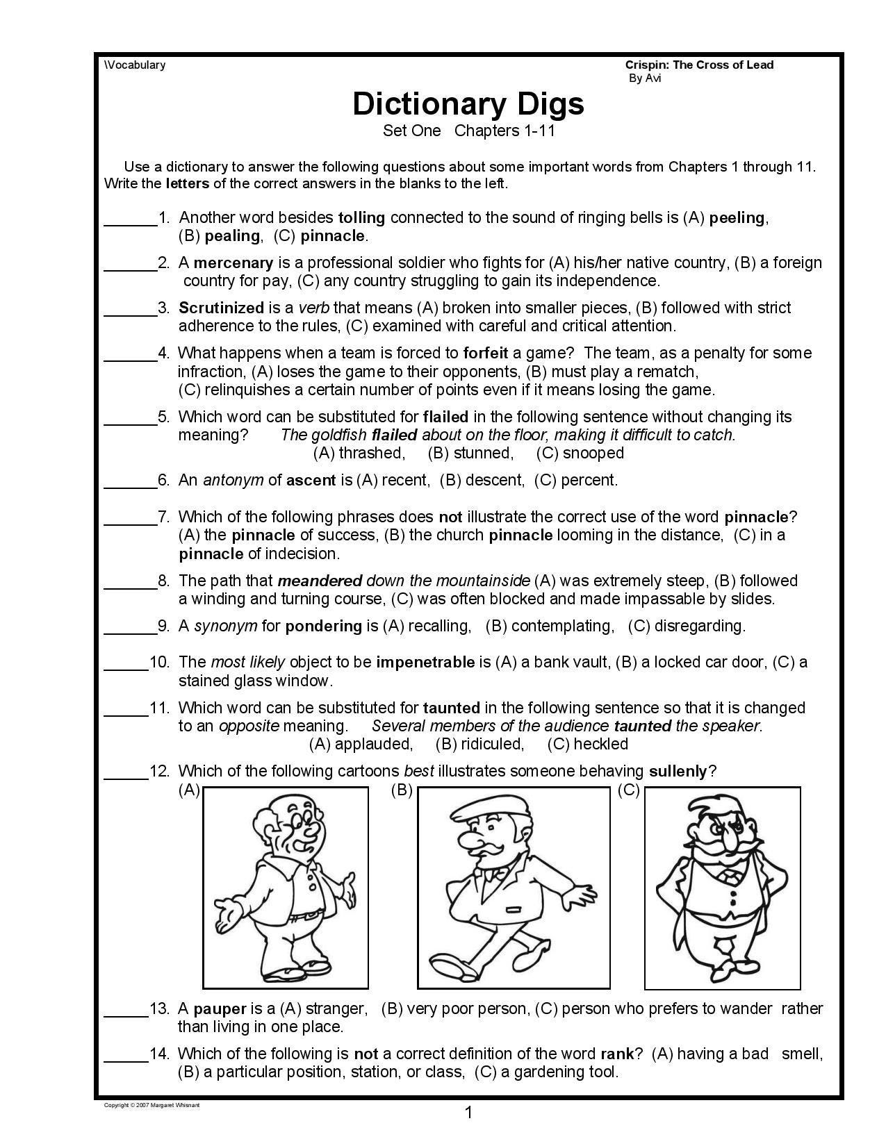 Crispin: the Cross of Lead Vocabulary Study Guide With Answer Keys - Etsy