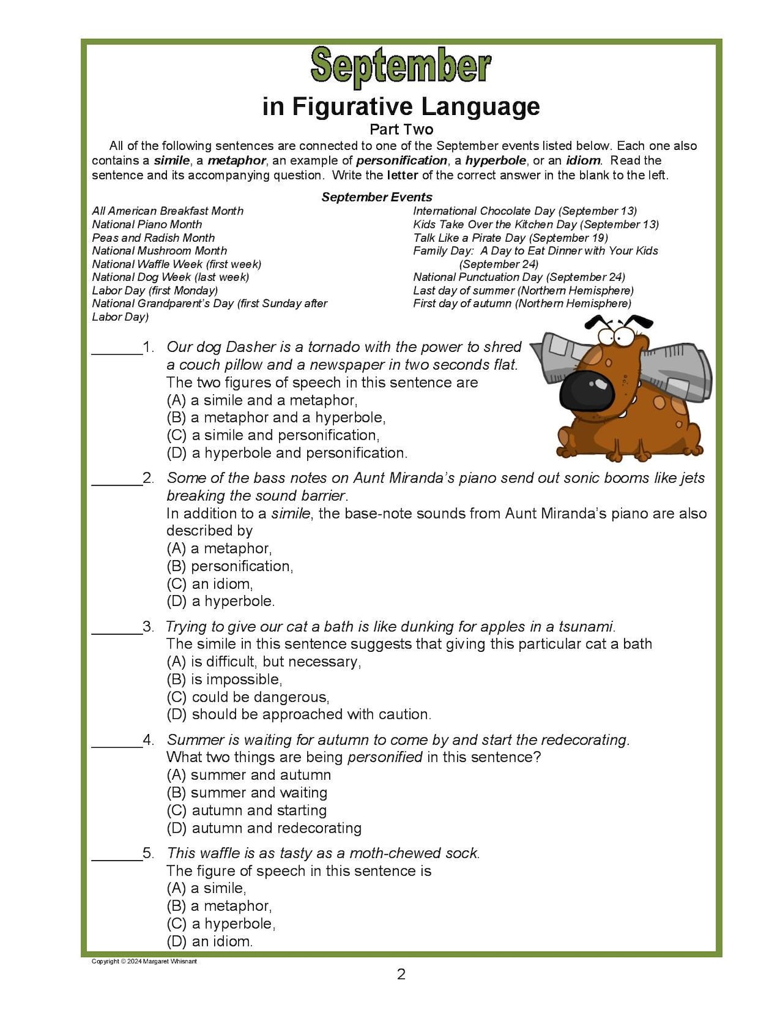 September in Figurative Language, Simile, Metaphor, Personification ...