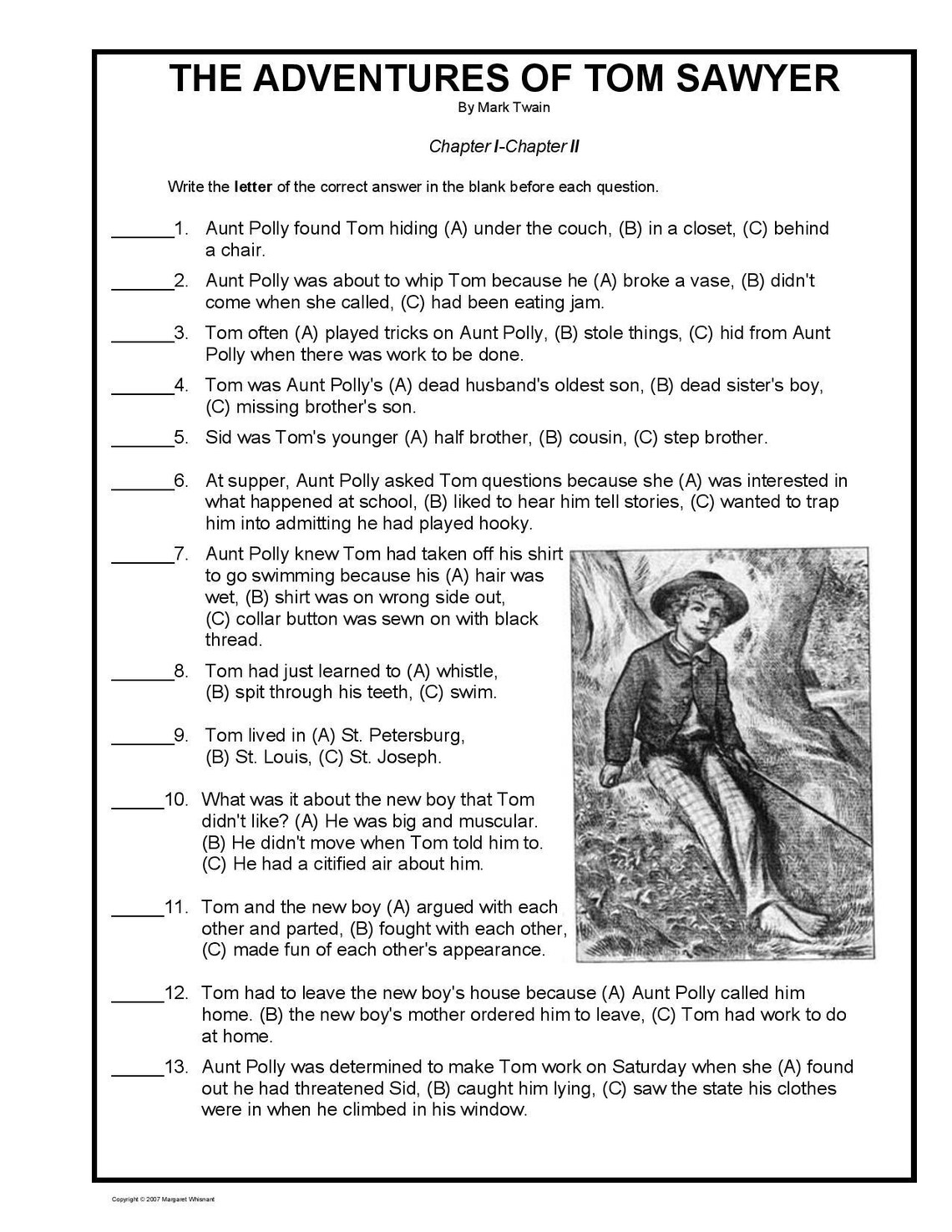 Tom Sawyer Chapter Tests Teaching Guide With Answer Keys - Etsy
