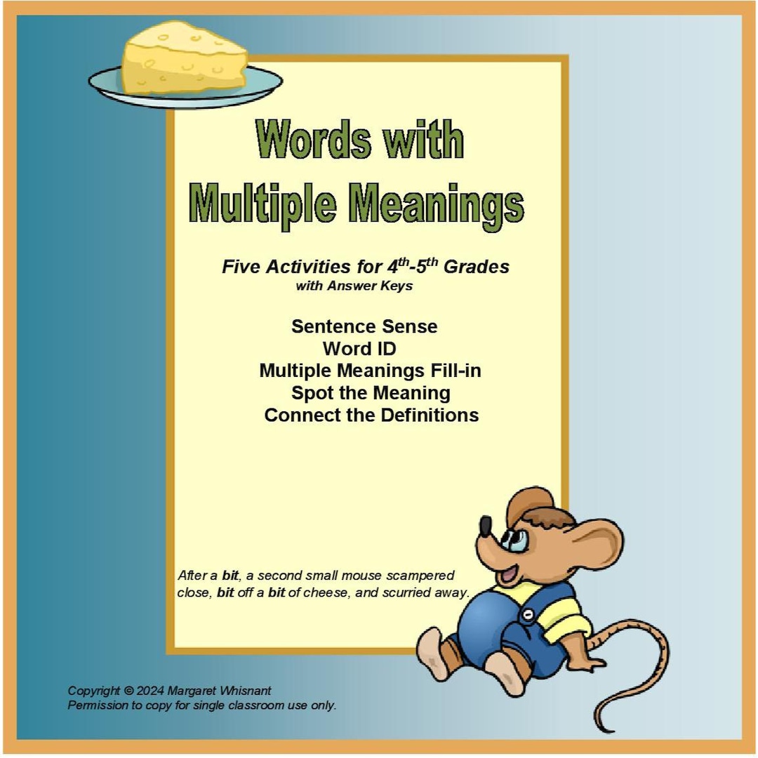 Words With Multiple Meanings 4th-5th Grade CCSS Skills - Etsy