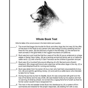 Call of the Wild Whole Book Objective Test of Comprehension, Multiple ...