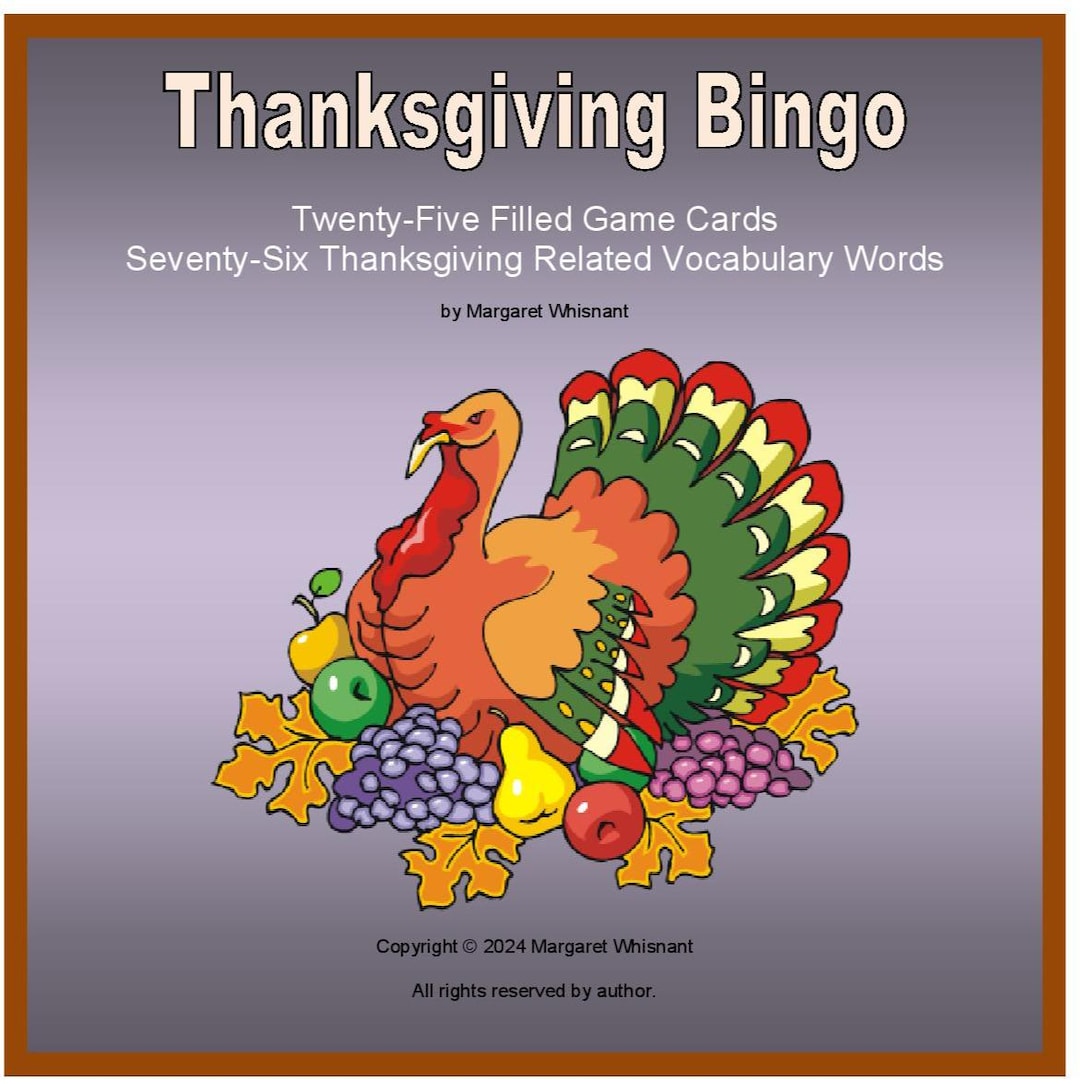 Thanksgiving Bingo With Thanksgiving Vocabulary Twenty-five Playing ...