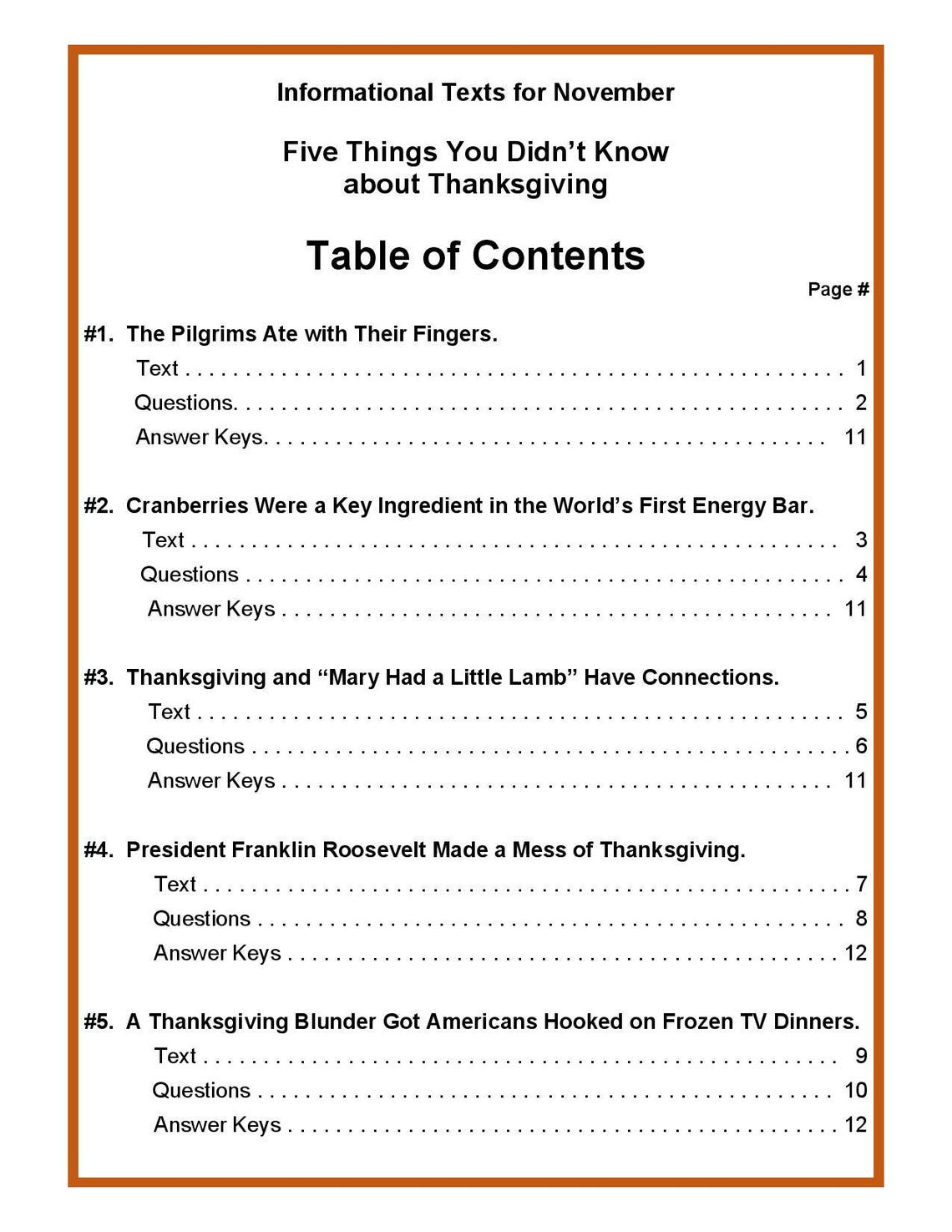 Five Things You Didn't Know About Thanksgiving Informational Text ...