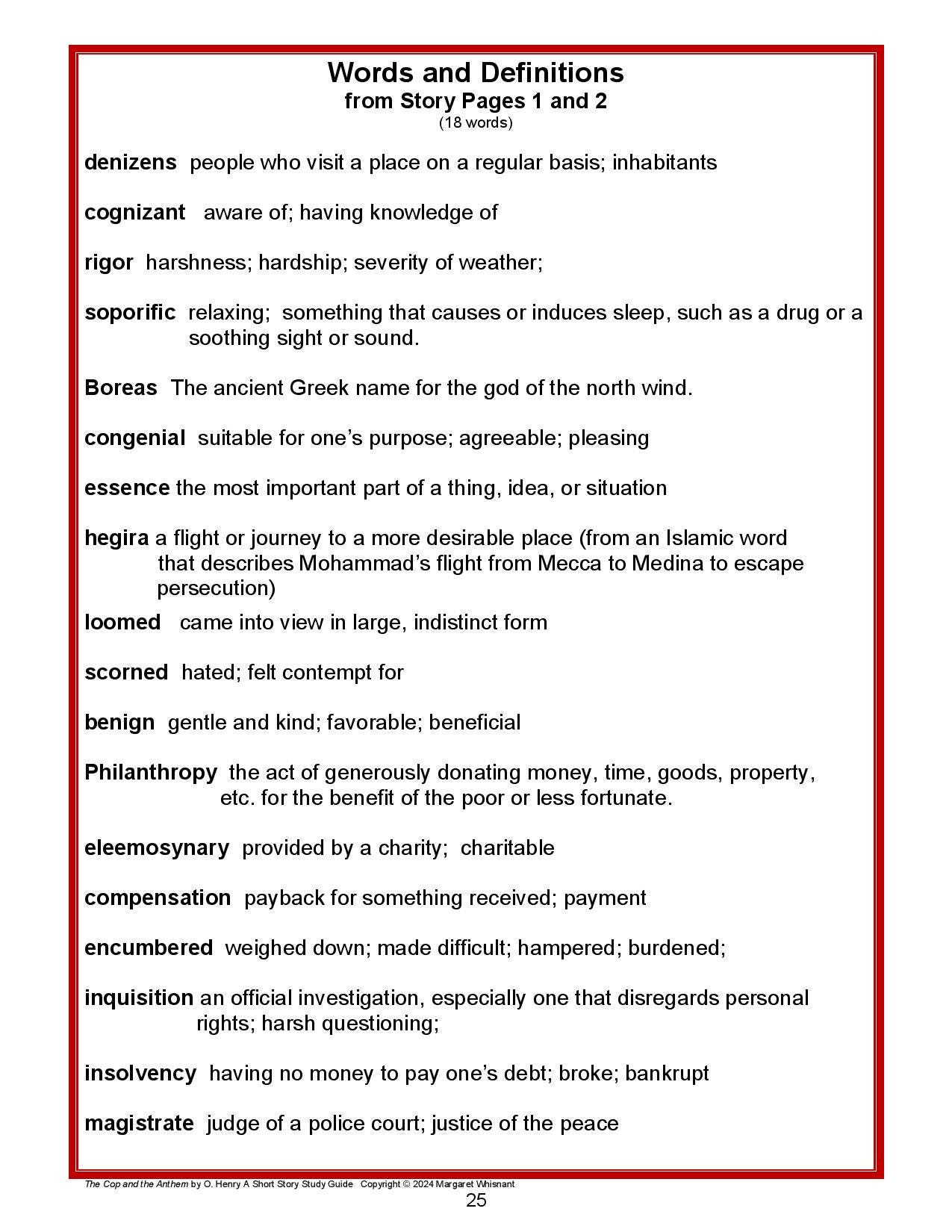 The Cop and the Anthem by O Henry A Short Story Study Guide - Etsy