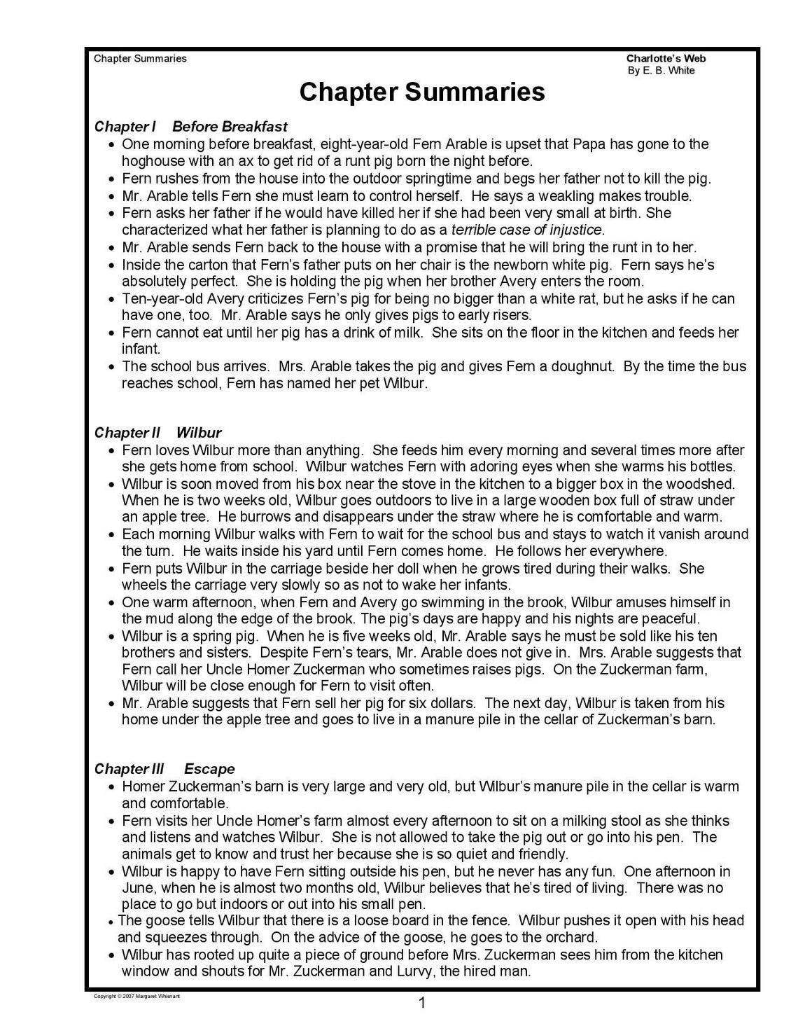 Charlotte's Web Chapter Summaries and Chapter Objective Tests With ...