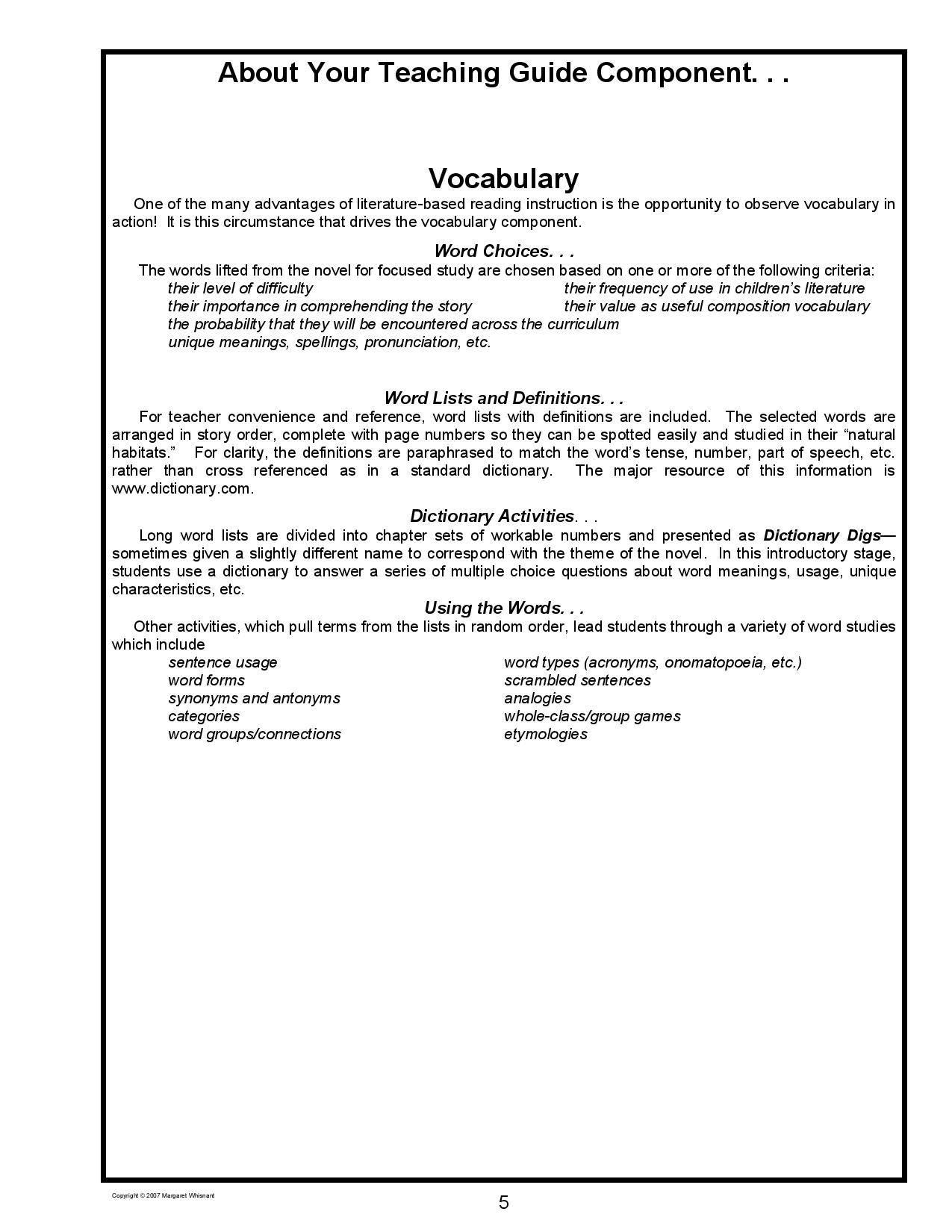 Charlotte's Web Vocabulary Study With Word Lists, Definitions ...