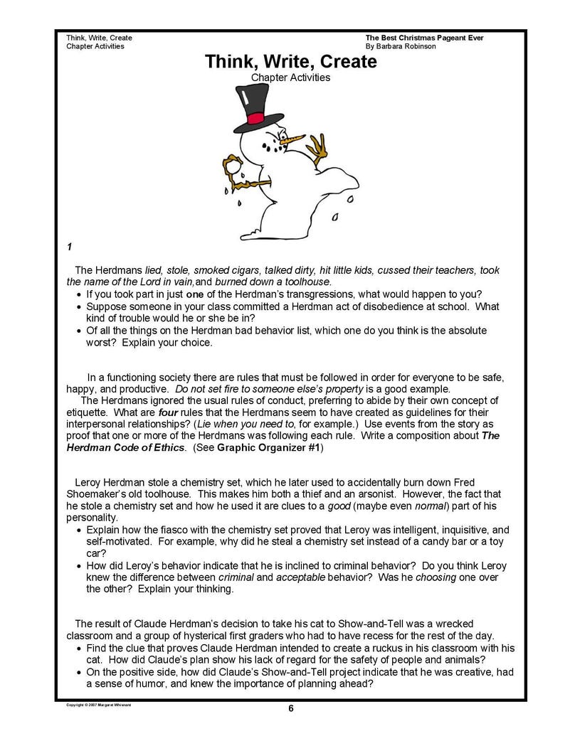 The Best Christmas Pageant Ever Teaching Guide (PDF) - Etsy