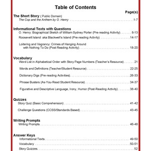 The Cop and the Anthem by O Henry A Short Story Study Guide - Etsy