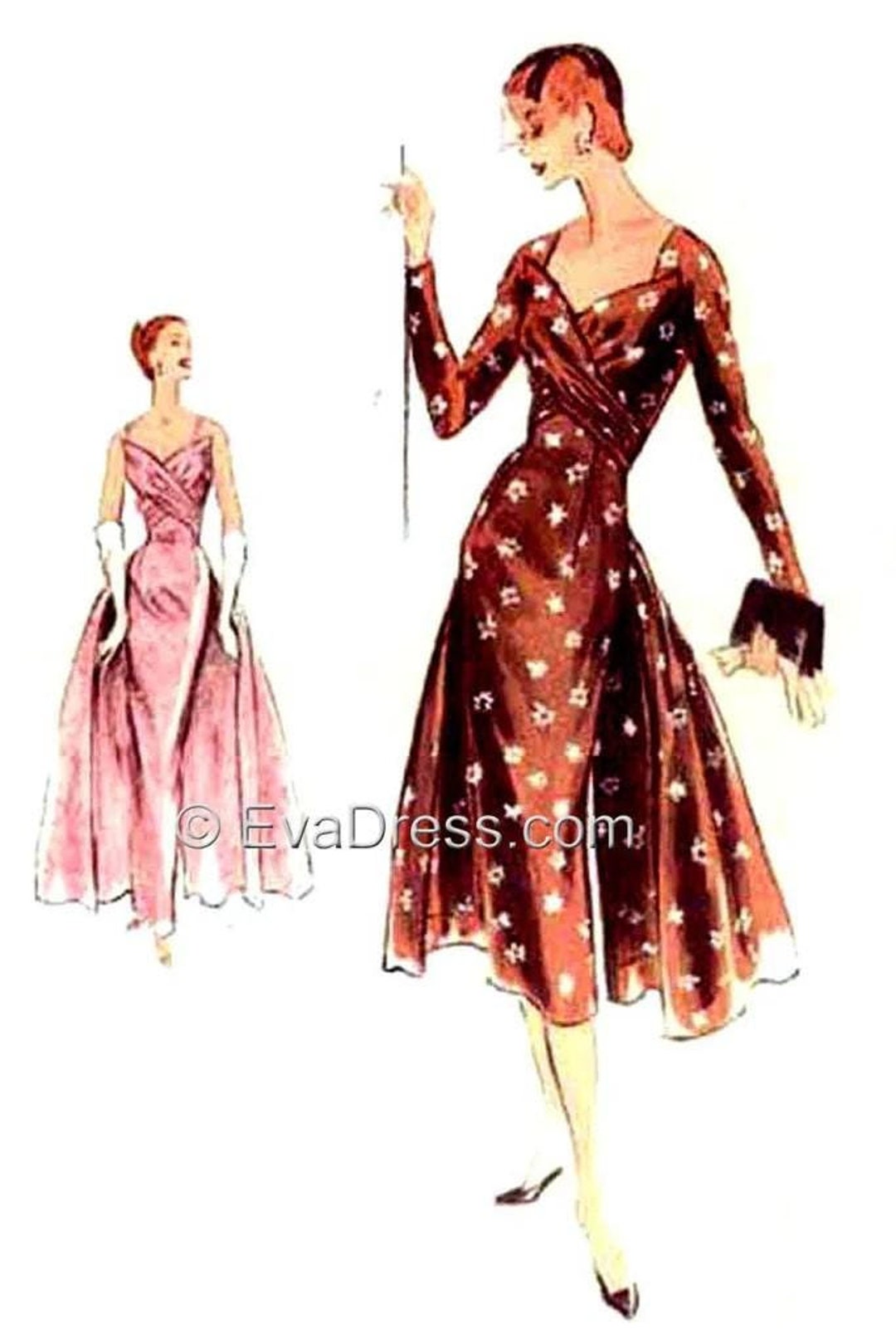 EVA Dress Pattern / Vogue Pattern / Sewing Pattern / 1956 Evening Gown / Day Dress / Fifties ...