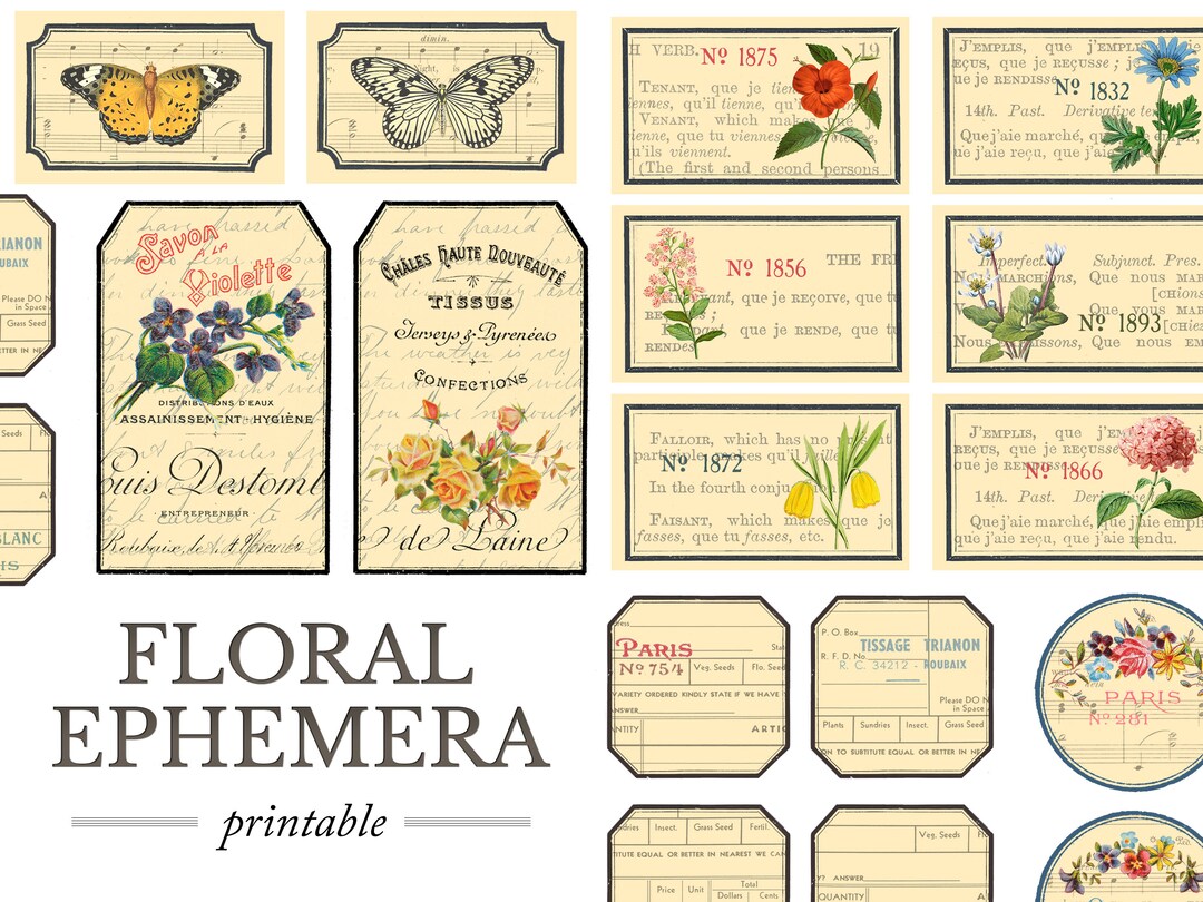 Floral Shabby Chic Label Tags for Junk Journal - Vintage Antique ...
