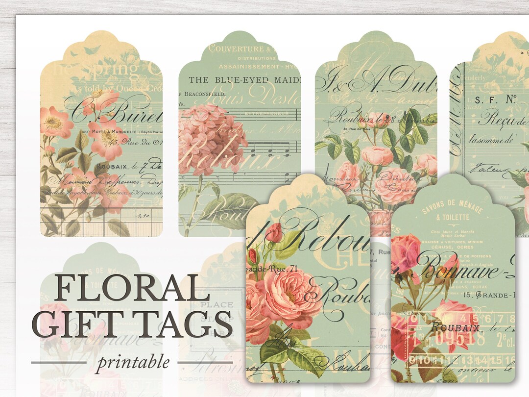 Floral Shabby Chic Vintage Gift Tags - Digital Ephemera PDF - Printable ...