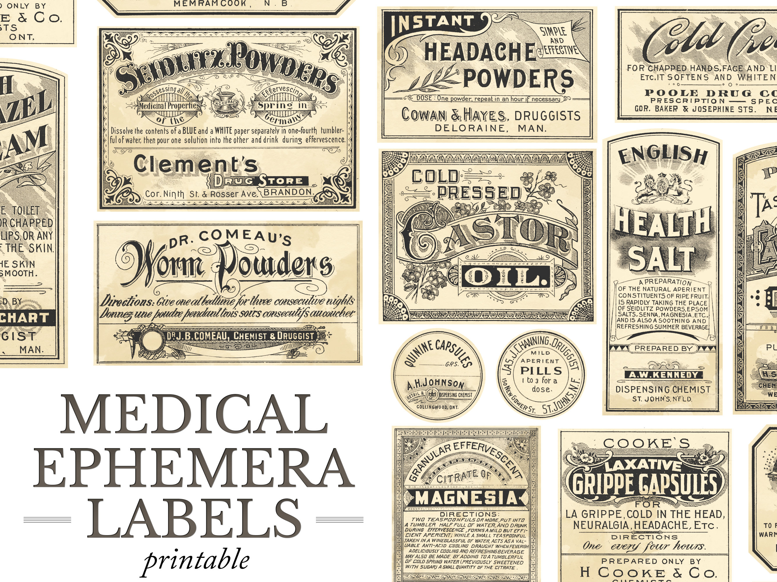 Vintage Medical Labels, Vintage Antique Ephemera Printable Digital File ...