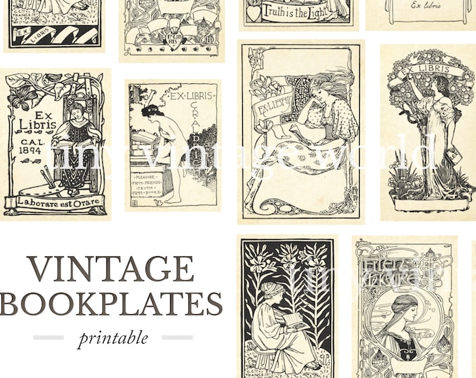 Vintage Antique Book Plates Ex Libris Digital Ephemera Printable ...