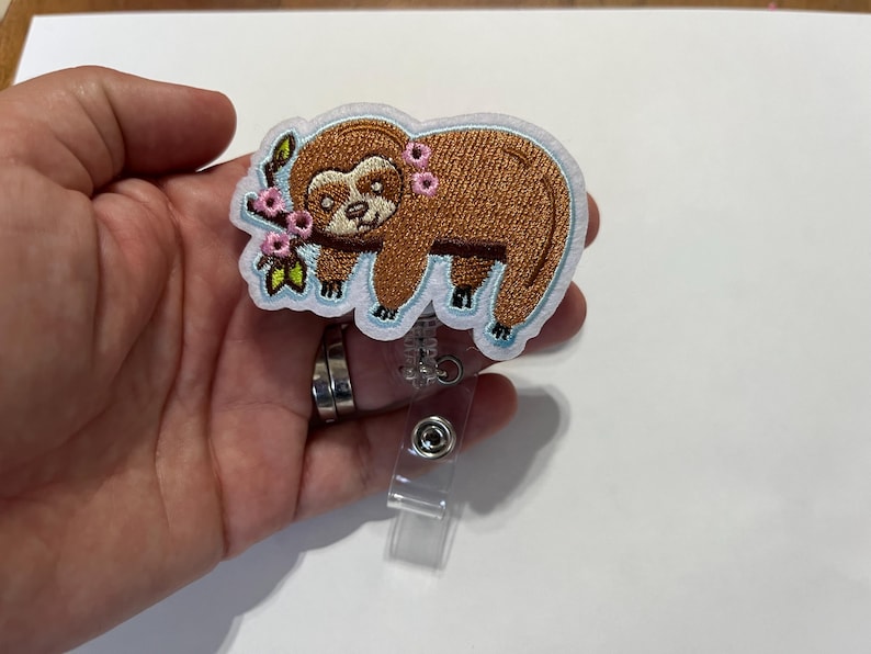 Embroidered Sloth Badge Reel, Cute Animal Retractable Badge Holder ...