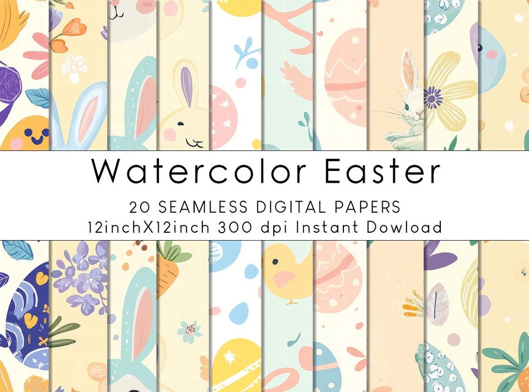 Watercolor Easter Printable Paper Seamless JPG Shabby Chic Digital ...