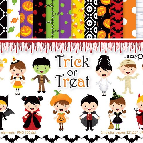 Halloween Clipart and Digital Papers Kids Costumes as Spooky - Etsy