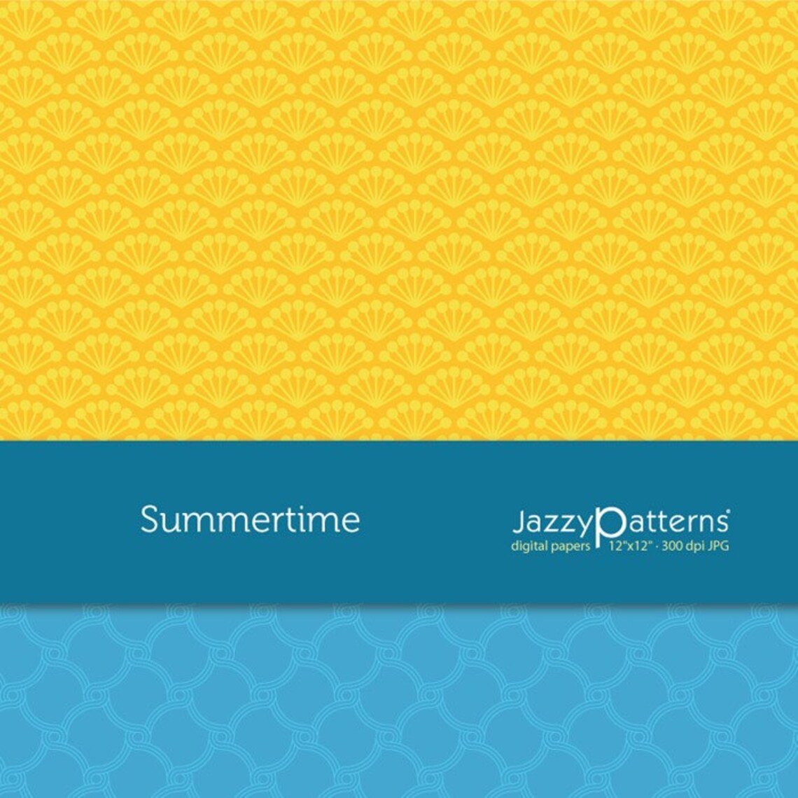 Geometric Floral Digital Papers in Blue and Yellow, Printable Instant ...