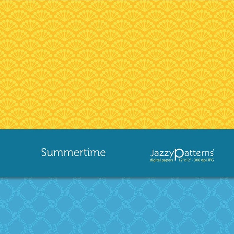 Geometric Floral Digital Papers in Blue and Yellow for Home - Etsy