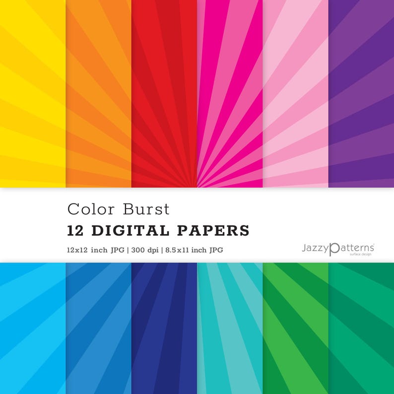 Starburst Digital Papers in Rainbow Colors, Comic Sunburst Backgrounds ...