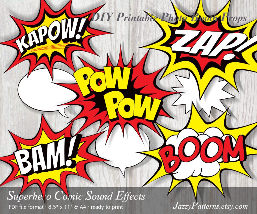 Superhero Comic Sound Effects: Party Photo Booth Props (PDF Printable ...