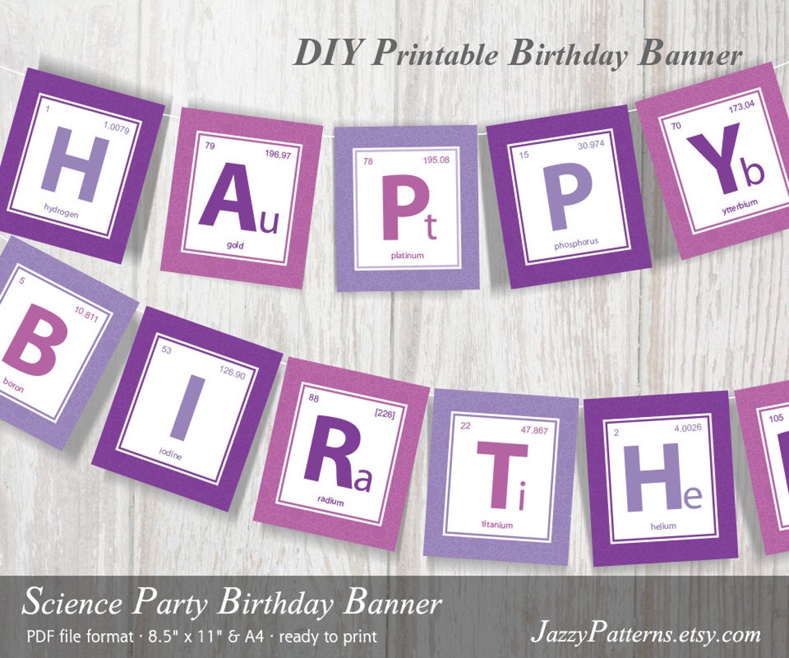 Science Party Printable Banner in Purple and Lilac Happy | Etsy