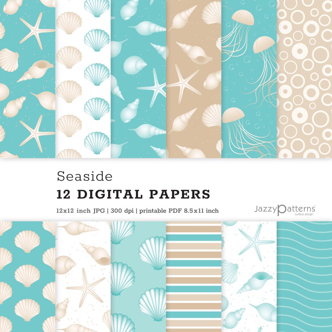 Seashell Digital Papers, Beach and Coastal Printable Backgrounds in ...