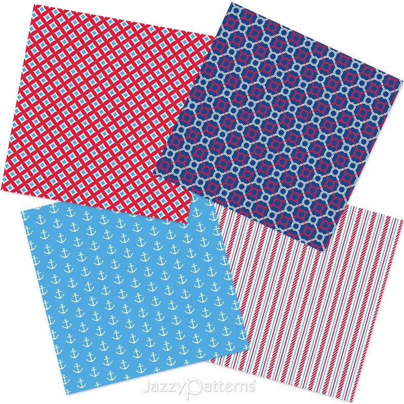 Nautical digital papers for scrapbooking in blue red and | Etsy