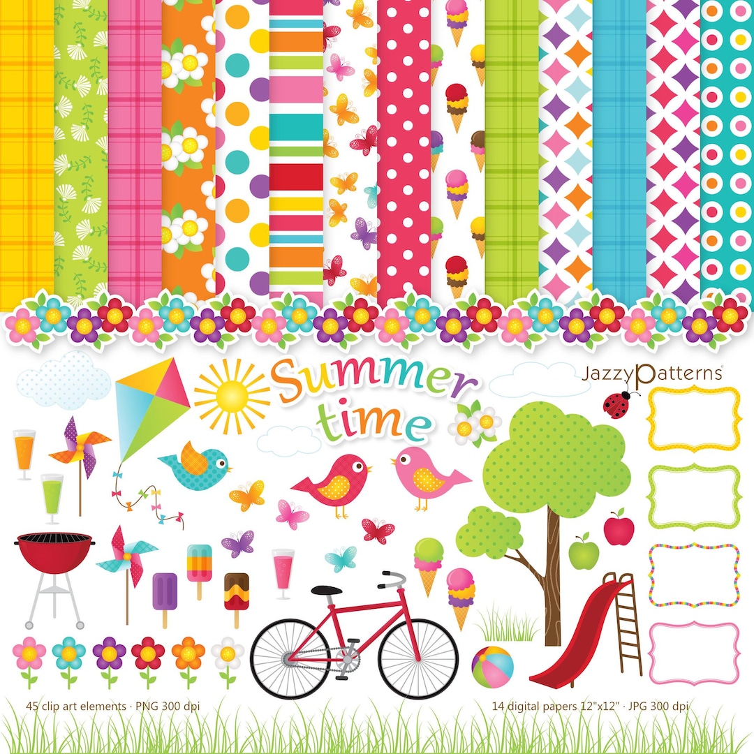 Summer Clipart and Digital Papers for Paper Crafts, Scrapbooking ...