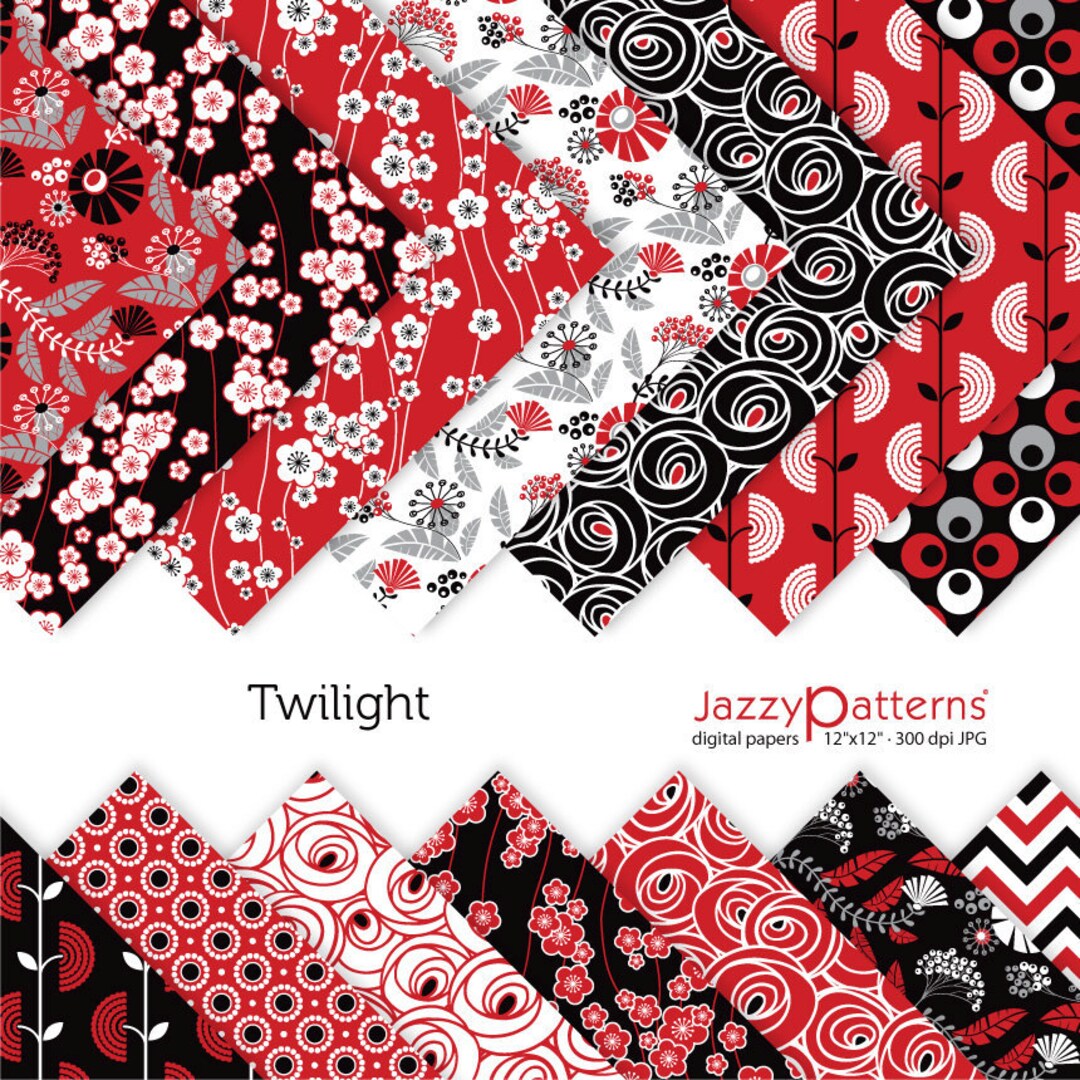 Twilight Romantic Digital Papers, Mod Flowers, Roses, Cherry Blossom ...
