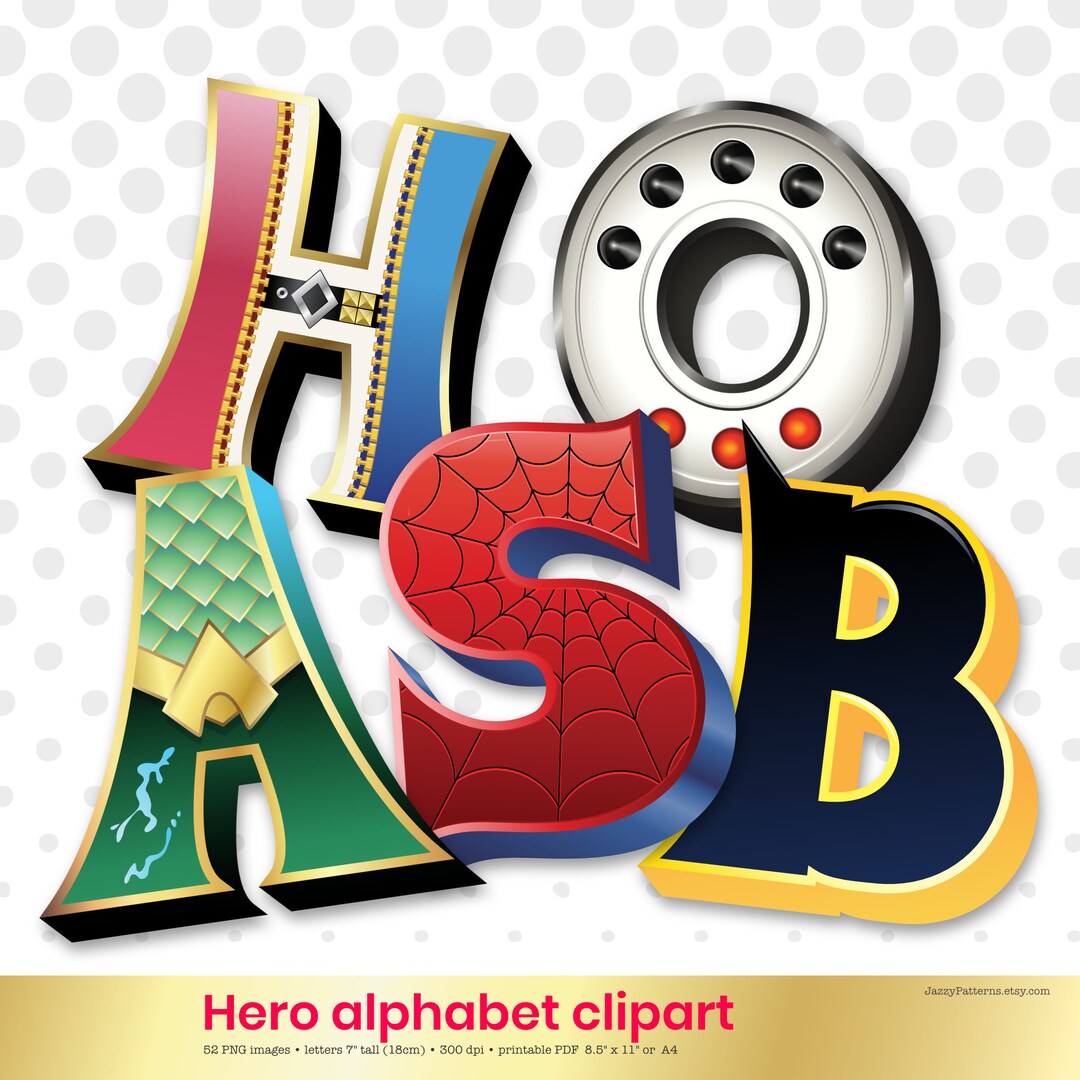 Superhero Alphabet Clipart, Uppercase Letters A to Z, 2 Sets, Instant ...