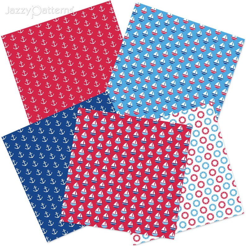 Nautical digital papers for scrapbooking in blue red and | Etsy