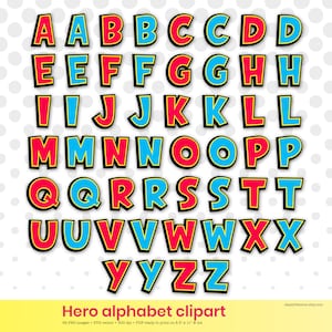 Superhero Alphabet Clipart, Comic Letters A to Z, for Party, Classroom ...