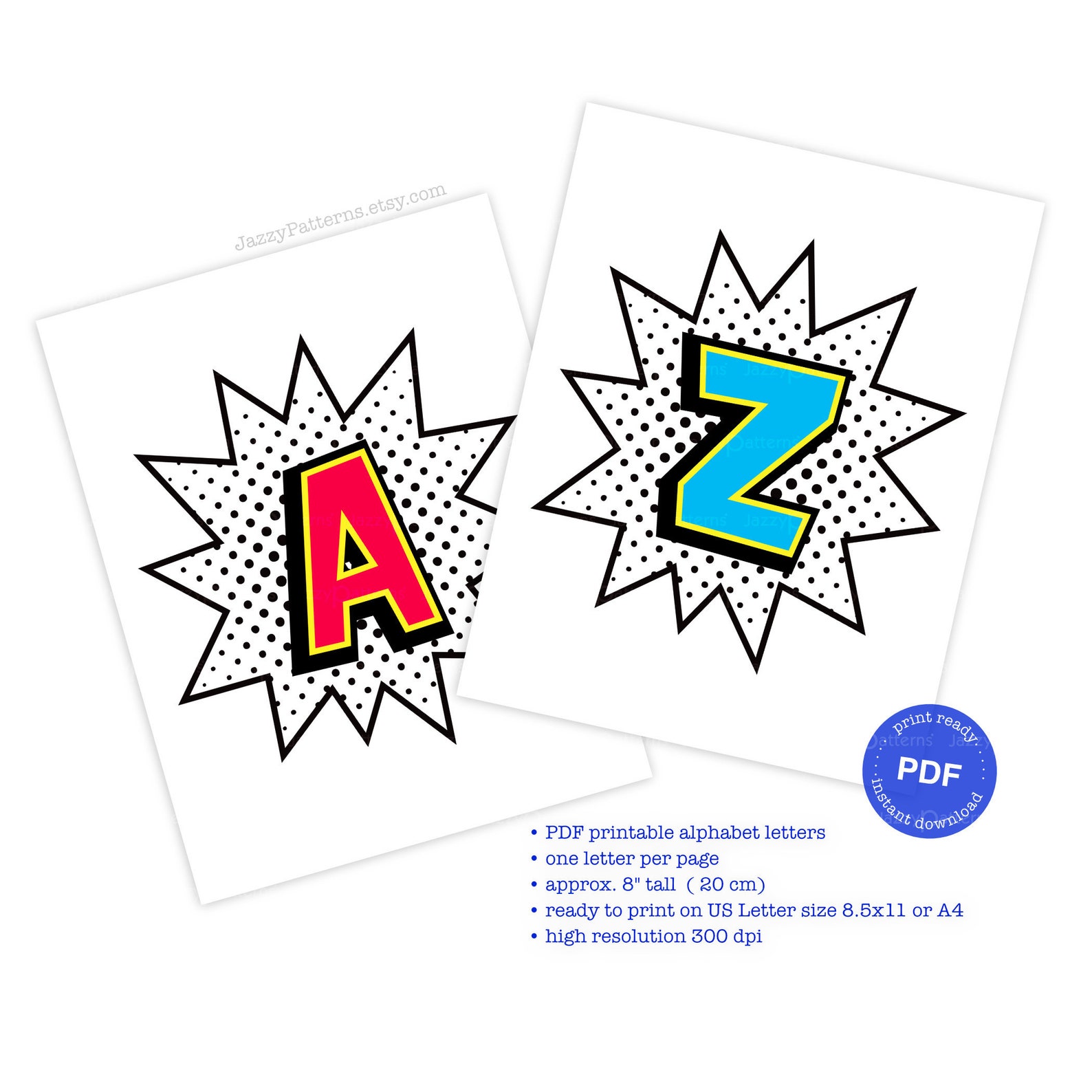 Superhero Printable Letters, Comic Uppercase A to Z, Digital Download ...