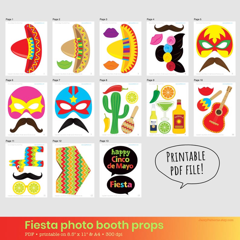 Printable Fiesta Photo Booth Props, Cinco De Mayo Decor, Digital ...