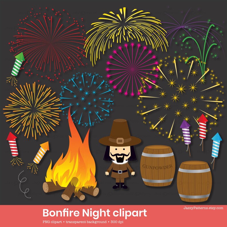 Bonfire Night Clipart, Guy Fawkes Day 5th November Fireworks, Instant ...