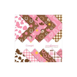 Cowgirl Digital Papers, Pink Brown Wild West, Serif Star, Gingham ...