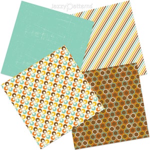 Retro Digital Papers in Burnt Orange, Beige and Turquoise for ...