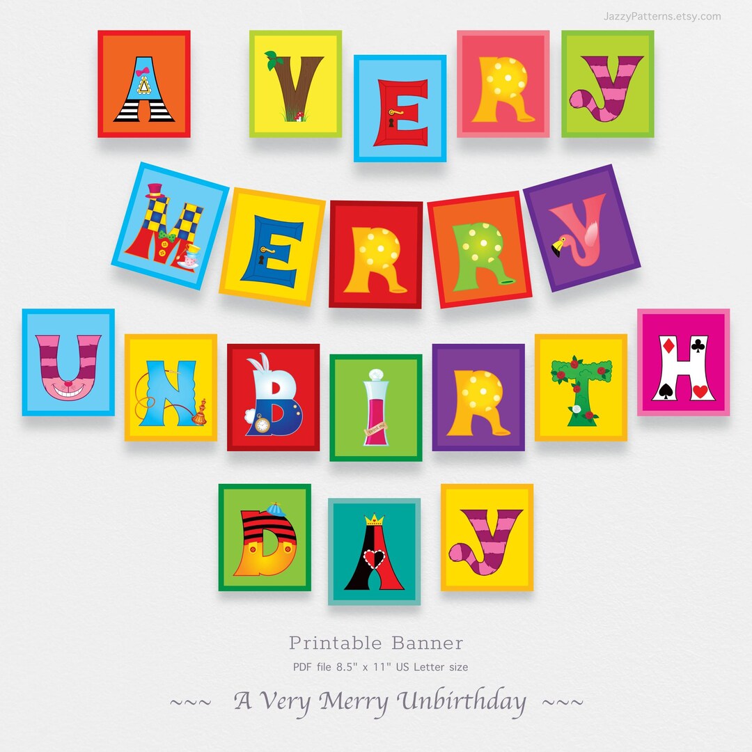 Printable Alice Banner for Very Merry Unbirthday Party Decor, Instant ...