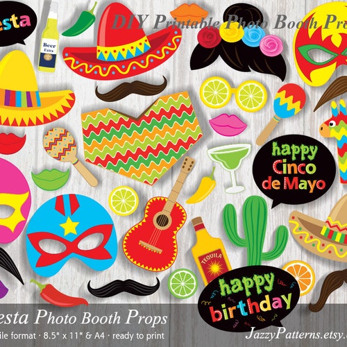 Fiesta Photo Booth PRINTABLE Props Cinco De Mayo Mexican - Etsy